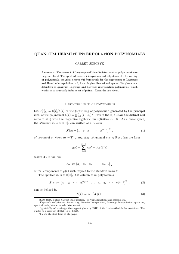 (PDF) QUANTUM HERMITE INTERPOLATION POLYNOMIALS
