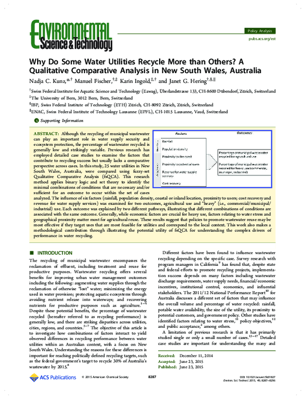 (PDF) Why do some water utilities recycle more than others? A ...