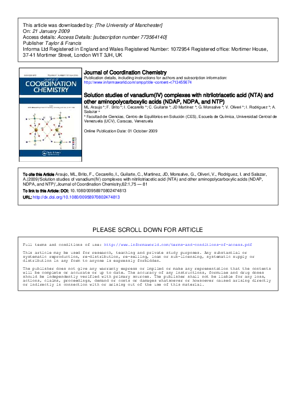 (PDF) Solution studies of vanadium(IV) complexes with nitrilotriacetic ...