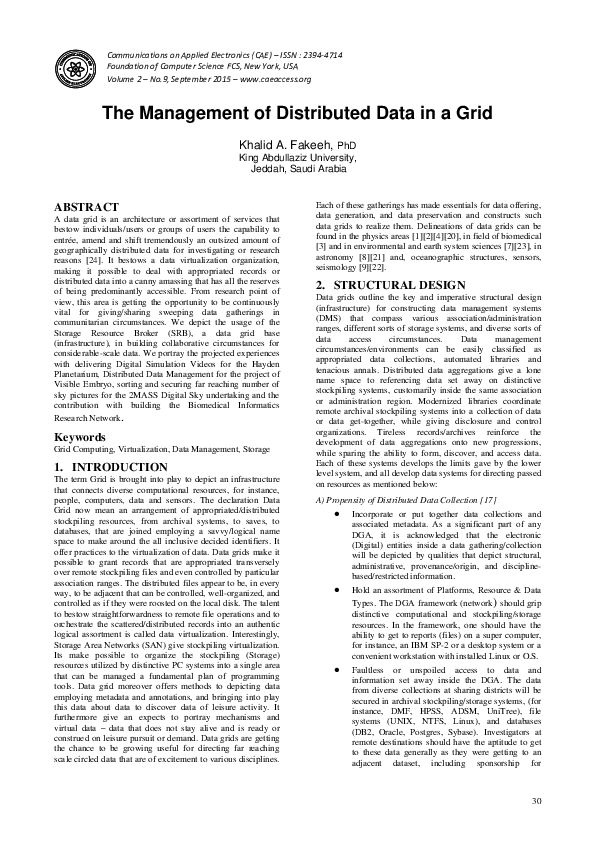 (PDF) The Management of Distributed Data in a Grid