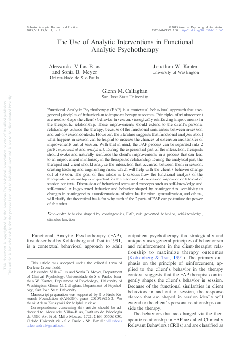(PDF) The use of analytic interventions in Functional Analytic ...