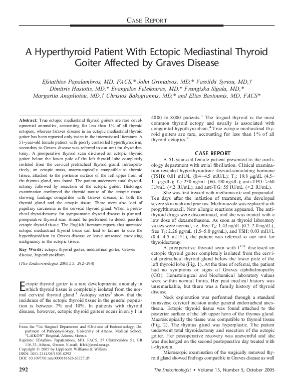 (PDF) A Hyperthyroid Patient With Ectopic Mediastinal Thyroid Goiter Affected by Graves Disease
