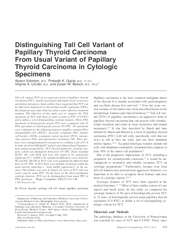 (PDF) Distinguishing tall cell variant of papillary thyroid carcinoma ...