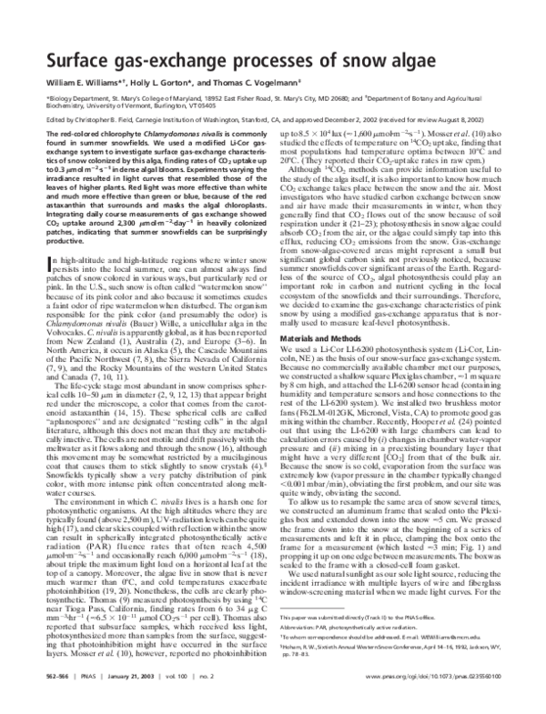 (PDF) Surface gas-exchange processes of snow algae