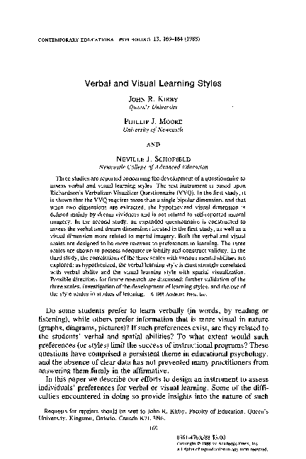 (PDF) Verbal and visual learning styles