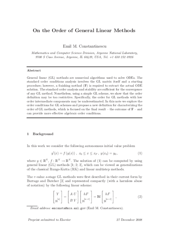 (PDF) On the order of general linear methods