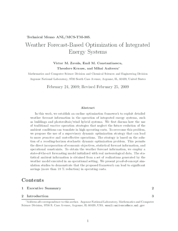 Pdf Weather Forecast Based Optimization Of Integrated Energy Systems