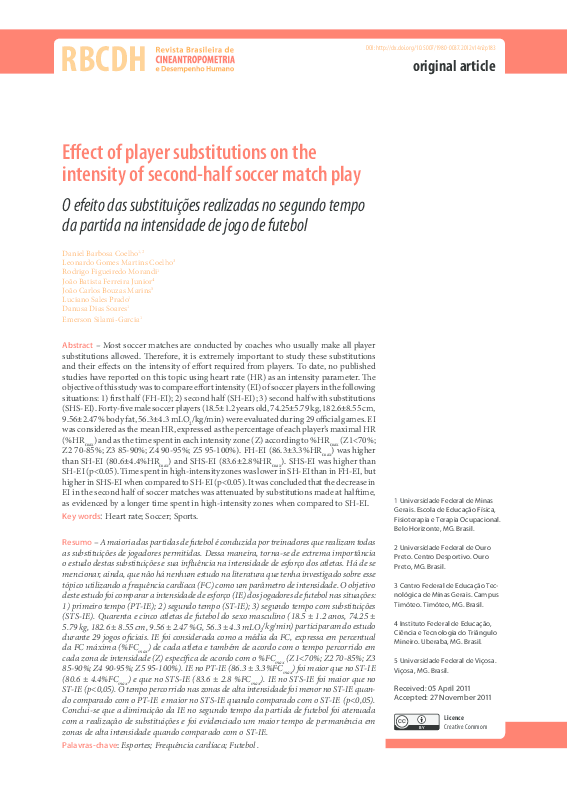 (PDF) Effect of player substitutions on the intensity of second-half ...