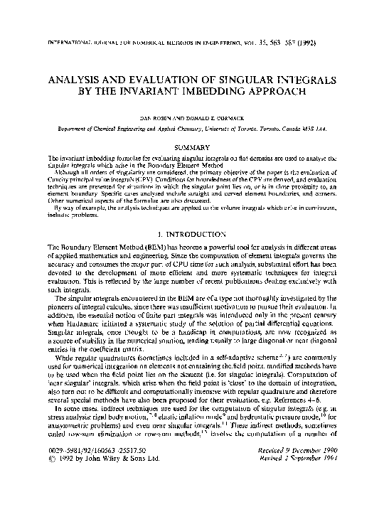 (PDF) Analysis and evaluation of singular integrals by the invariant imbedding approach