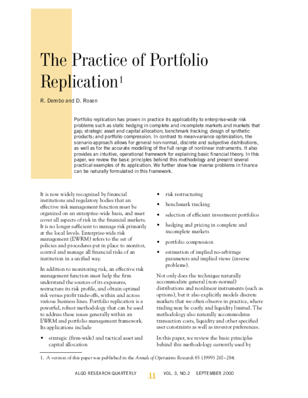 (PDF) The practice of portfolio replication. A practical overview of forward and inverse problems