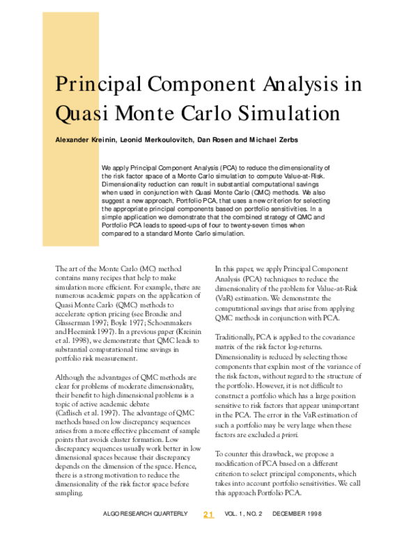 Pdf Principal Component Analysis In Quasi Monte Carlo Simulation