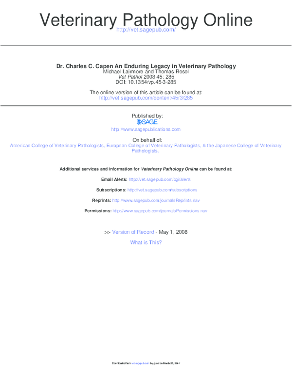 (PDF) Dr. Charles C. Capen An Enduring Legacy in Veterinary Pathology
