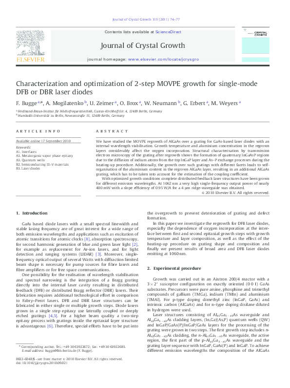 (PDF) Characterization and optimization of 2-step MOVPE growth for single-mode DFB or DBR laser ...