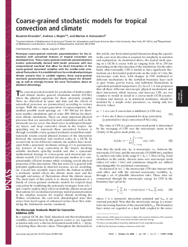 (PDF) Coarse-grained stochastic models for tropical convection and climate