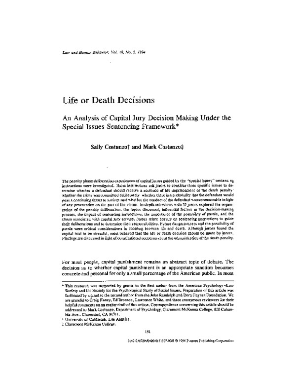 (PDF) Life or death decisions: An analysis of capital jury decision ...