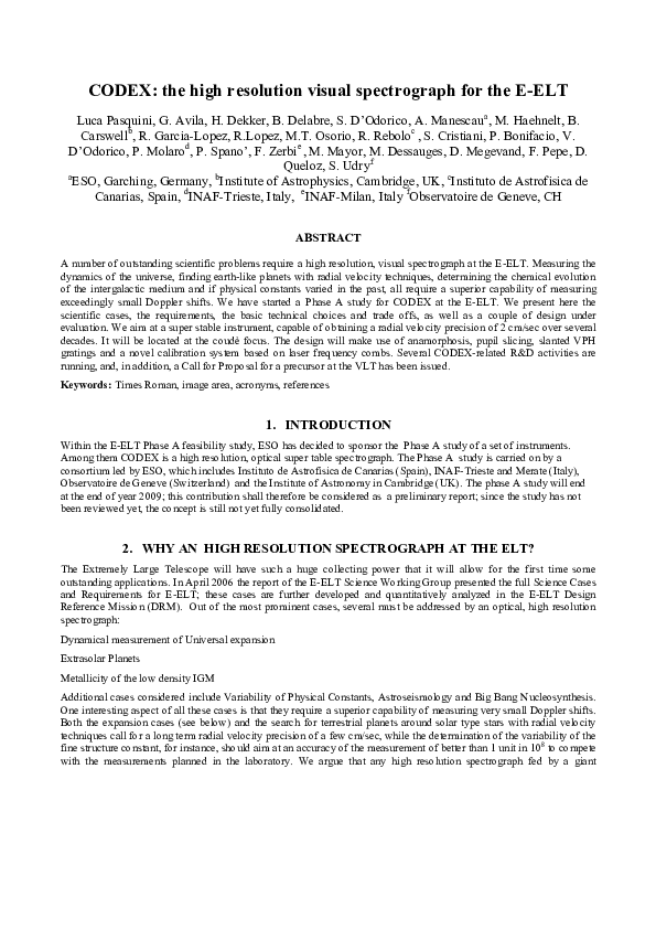 (PDF) CODEX: the high-resolution visual spectrograph for the E-ELT