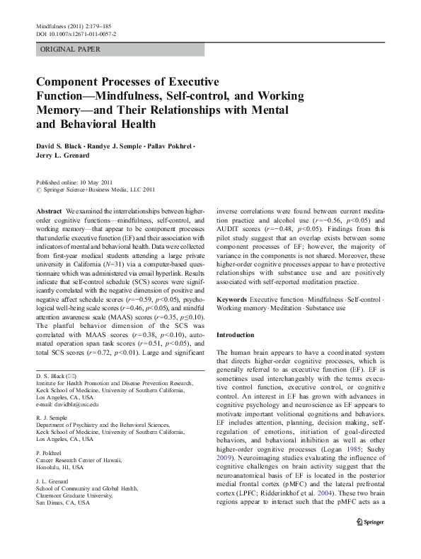 (PDF) Component Processes of Executive Function—Mindfulness, Self ...