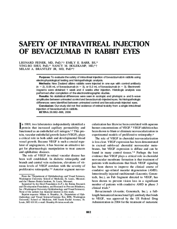 (PDF) SAFETY OF INTRAVITREAL INJECTION OF BEVACIZUMAB IN RABBIT EYES