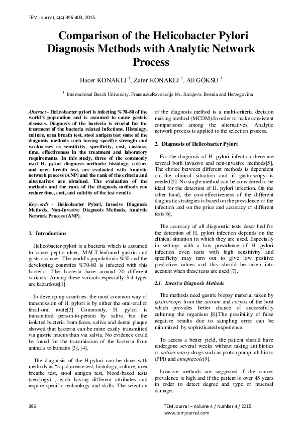(PDF) Comparison of the Helicobacter Pylori Diagnosis Methods with ...