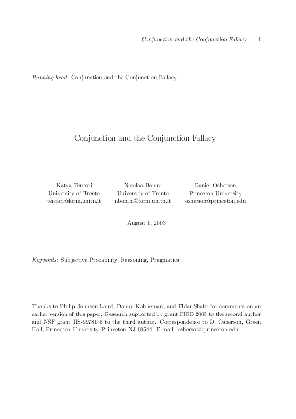 (PDF) Conjunction and the conjunction fallacy