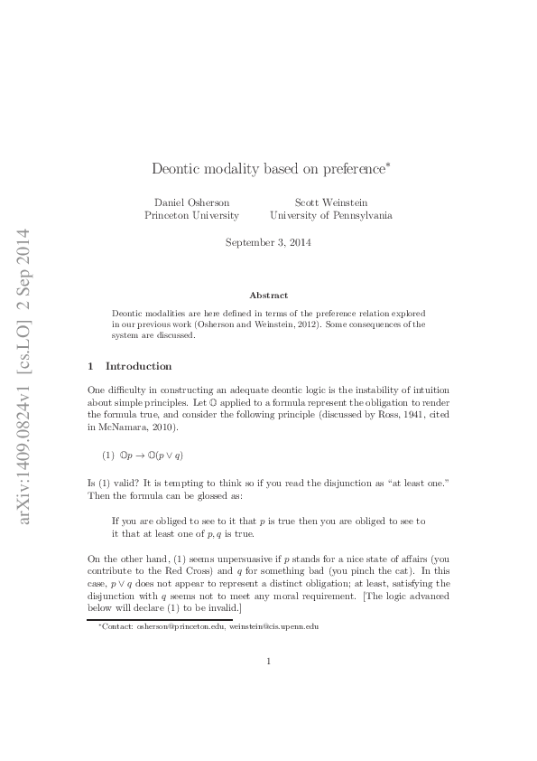 (PDF) Deontic modality based on preference | Daniel Osherson - Academia.edu