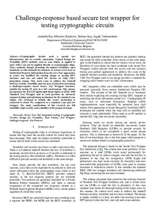 Pdf Challenge Response Based Secure Test Wrapper For Testing Cryptographic Circuits