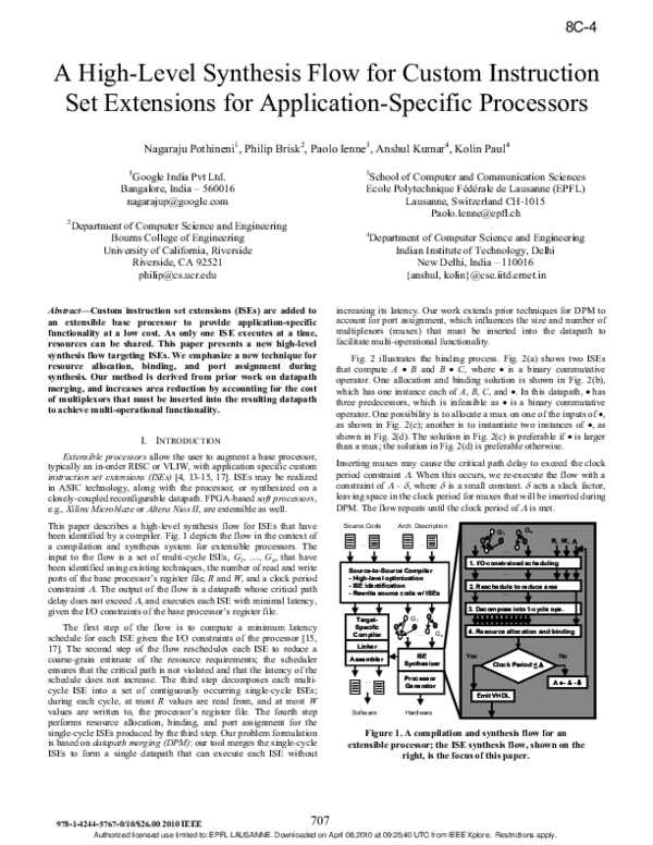 Pdf A High Level Synthesis Flow For Custom Instruction Set Extensions For Application Specific