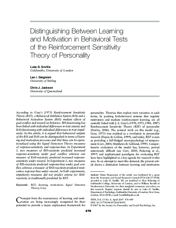 (PDF) Distinguishing Between Learning and Motivation in Behavioral ...