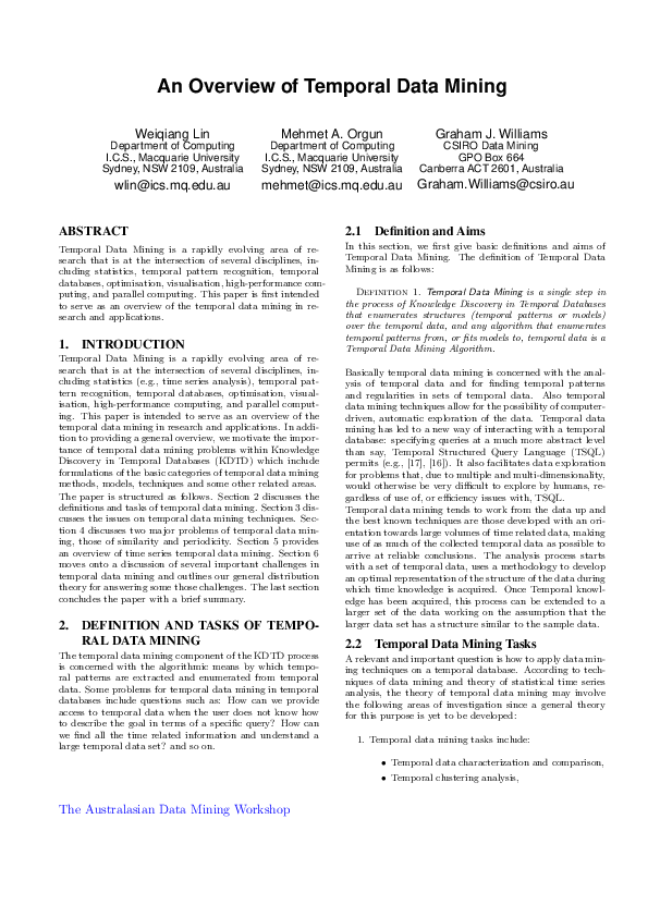 (PDF) An overview of temporal data mining