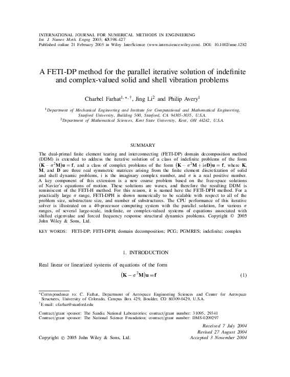 (PDF) A FETI-DP method for the parallel iterative solution of indefinite and complex-valued ...
