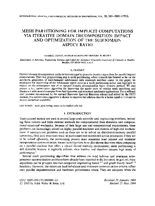 Pdf Mesh Partitioning For Implicit Computations Via Iterative Domain