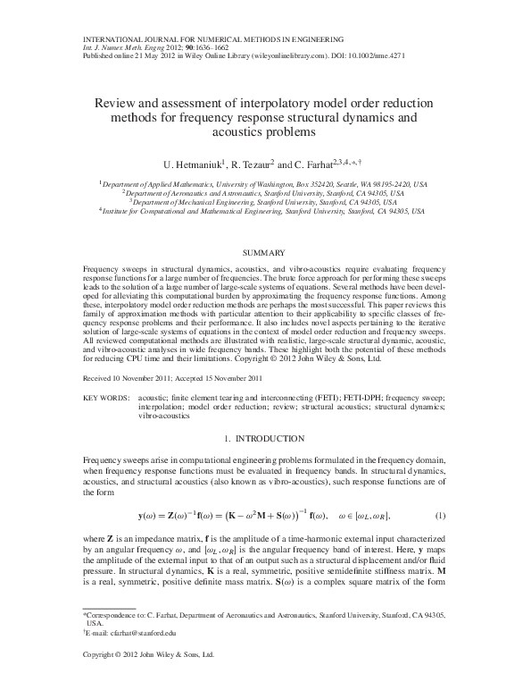 (PDF) Review and assessment of interpolatory model order reduction methods for frequency ...