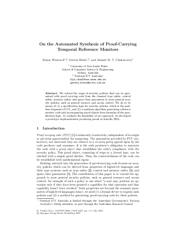 (PDF) On the Automated Synthesis of Proof-Carrying Temporal Reference Monitors