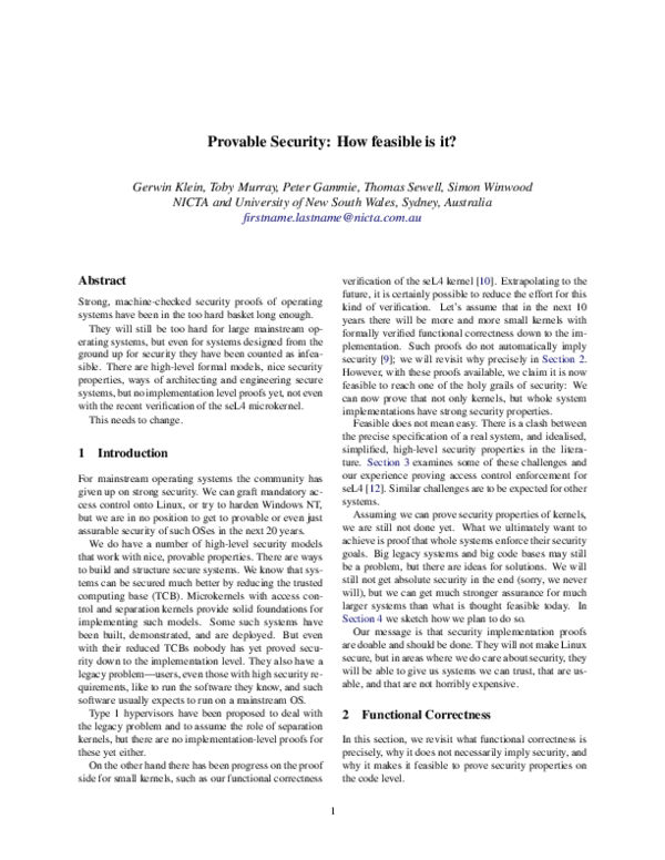 (PDF) Provable Security: How feasible is it?