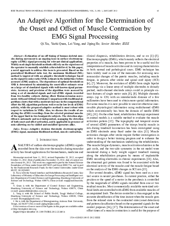 Pdf An Adaptive Algorithm For The Determination Of The Onset And Offset Of Muscle Contraction