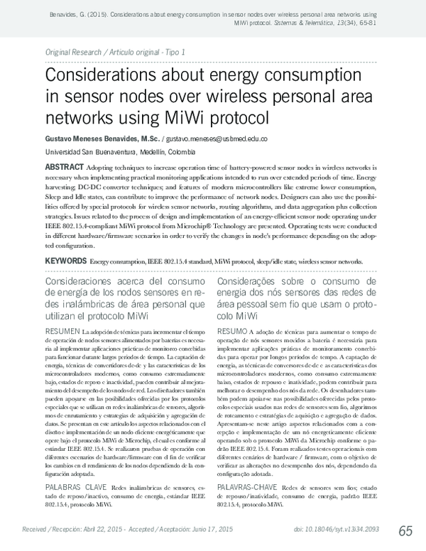 (PDF) Considerations about energy consumption in sensor nodes over ...