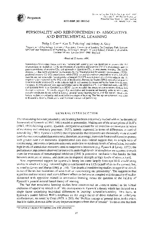 (PDF) Personality and reinforcement in associative and instrumental ...