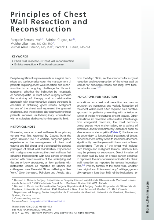 (PDF) Principles of Chest Wall Resection and Reconstruction