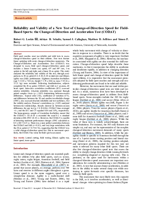 (PDF) Reliability and validity of a new test of change-of-direction ...