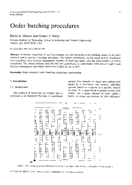 (PDF) Order batching procedures