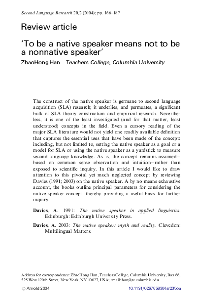 (PDF) 'To be a native speaker means not to be a nonnative speaker'