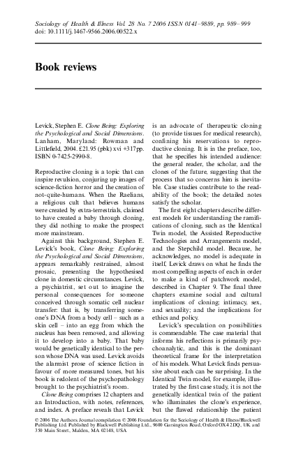 (PDF) Clone Being: Exploring the Psychological and Social Dimensions by ...