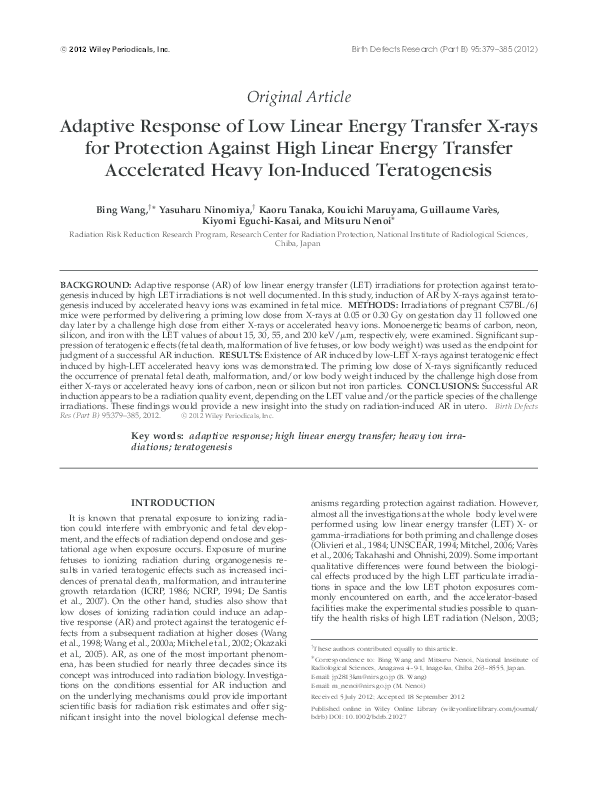 (PDF) Adaptive Response of Low Linear Energy Transfer X-rays for ...
