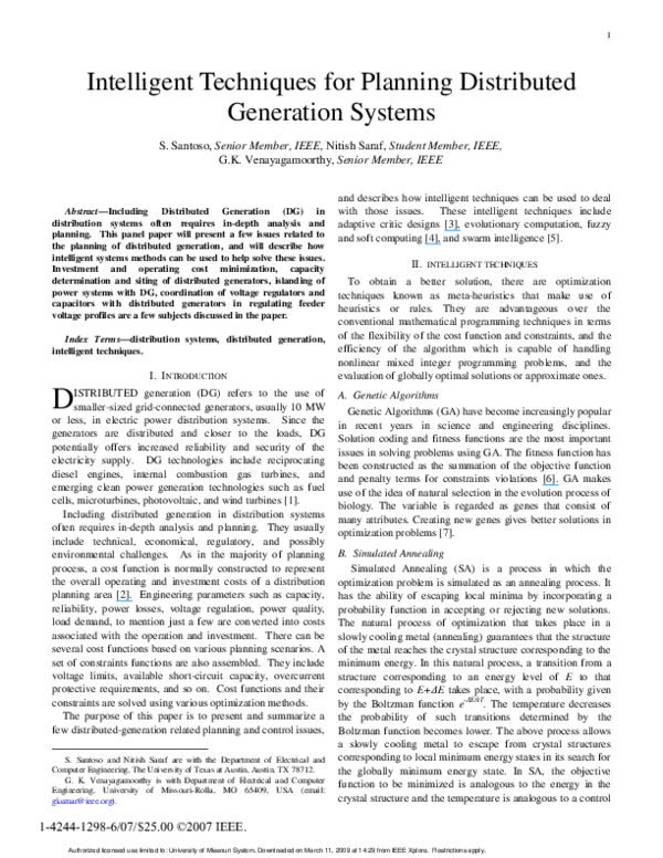 (PDF) Intelligent Techniques for Planning Distributed Generation Systems