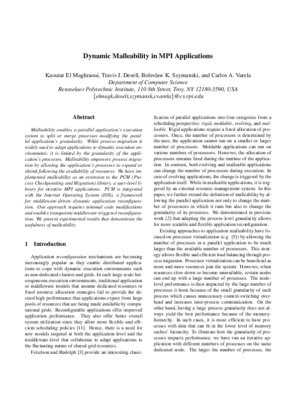 Pdf Dynamic Malleability In Mpi Applications