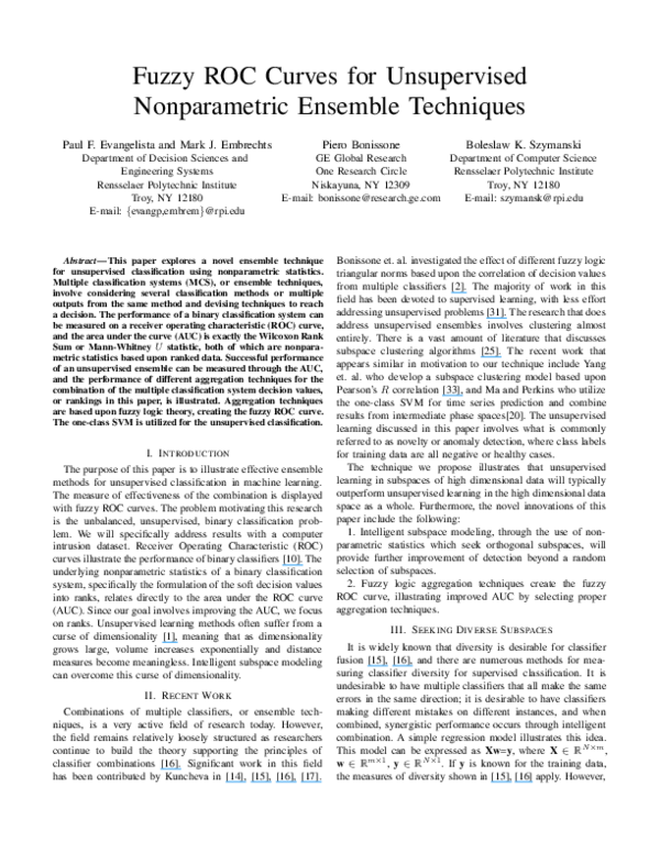 Pdf Fuzzy Roc Curves For Unsupervised Nonparametric Ensemble Techniques