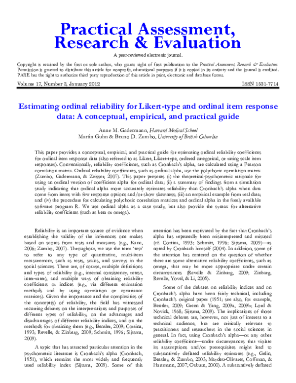 (PDF) Estimating ordinal reliability for Likert-type and ordinal item ...