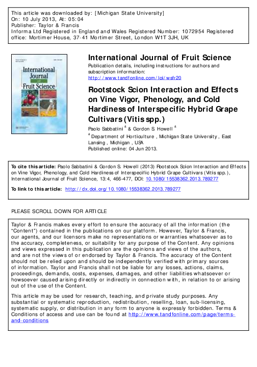 (PDF) Rootstock Scion Interaction and Effects on Vine Vigor, Phenology ...