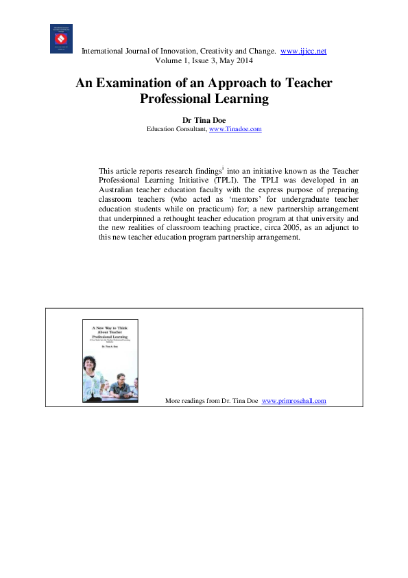 (PDF) An Examination of an Approach to Teacher Professional Learning