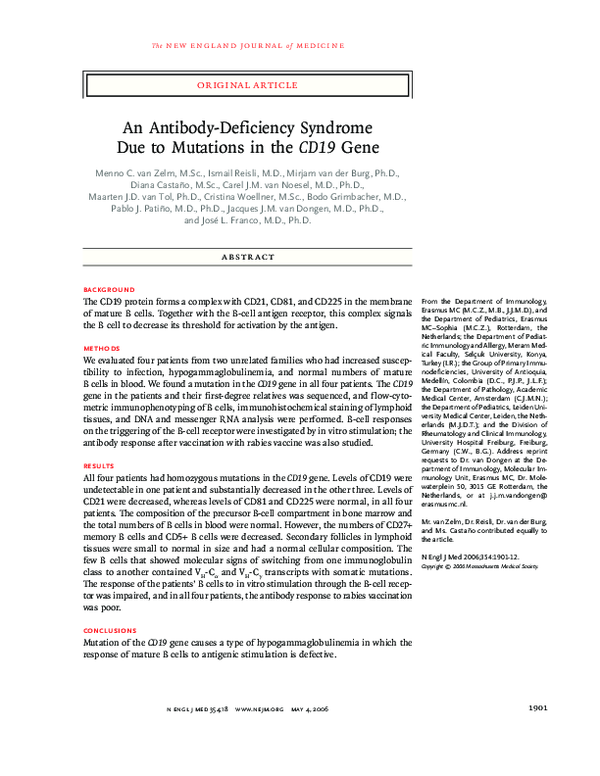 (PDF) An Antibody-Deficiency Syndrome Due to Mutations in the CD19 Gene